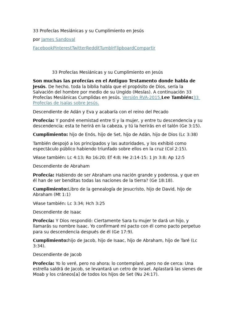 33 Profecías Mesiánicas y Su Cumplimiento en Jesús | PDF | Jesús ...