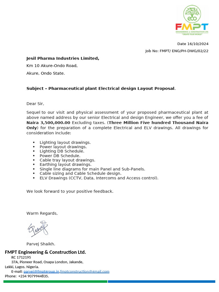 Pharma Plant Electrical Proposal | PDF