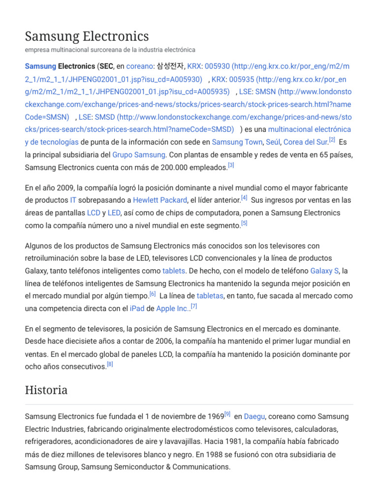 Samsung Electronics - Wikipedia, La Enciclopedia Libre | PDF | Samsung Electronics | Electrónica