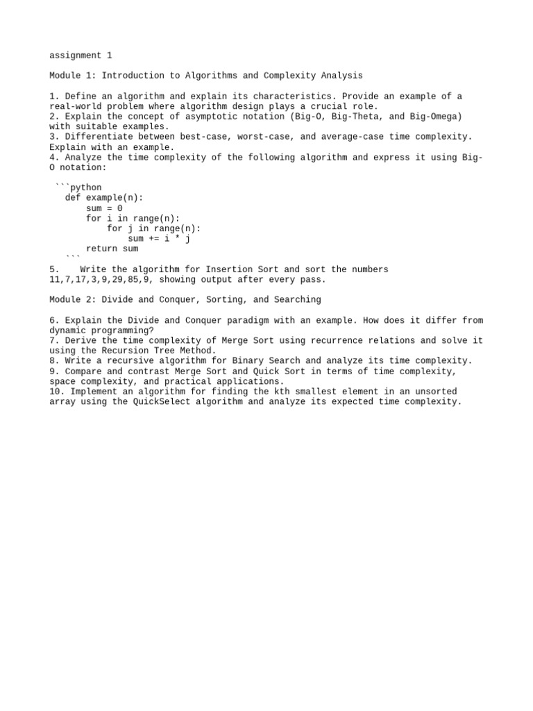 Assignment 1 AOA | PDF