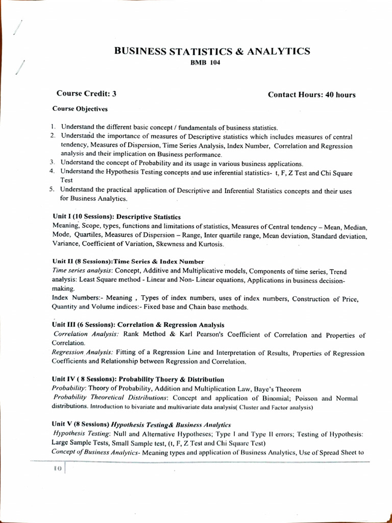 Business Statistics & Analytics Course Overview | PDF | Statistics ...
