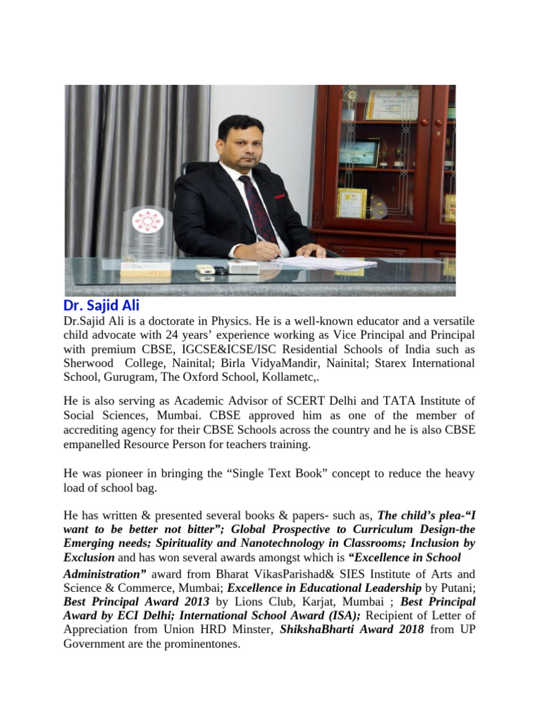Dr. Sajid Ali: Renowned Educator & Advocate | PDF