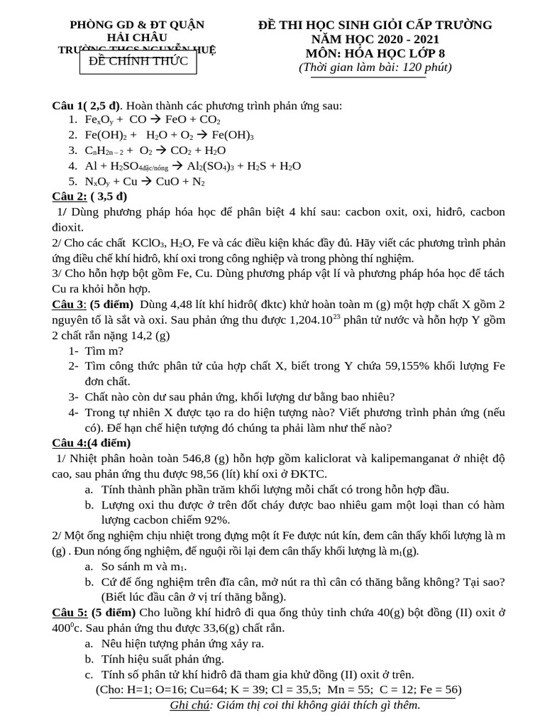 De Thi HSG Cap Truong Hoa 8 | PDF