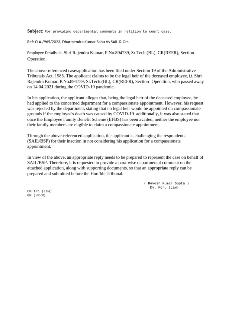 Dep - Com - Cat Dharmendra Kumar Sahu Vs SAIL | PDF