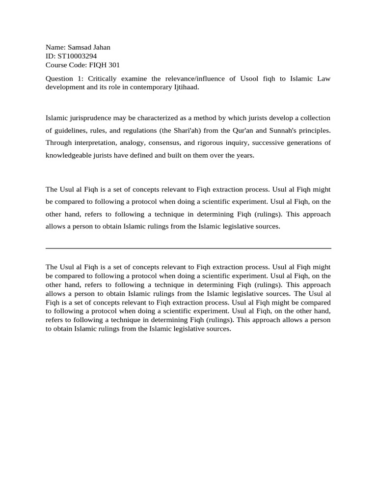 influence of Usool Fiqh To Islamic Law Development and Its Role in Contemporary Ijtihaad | PDF