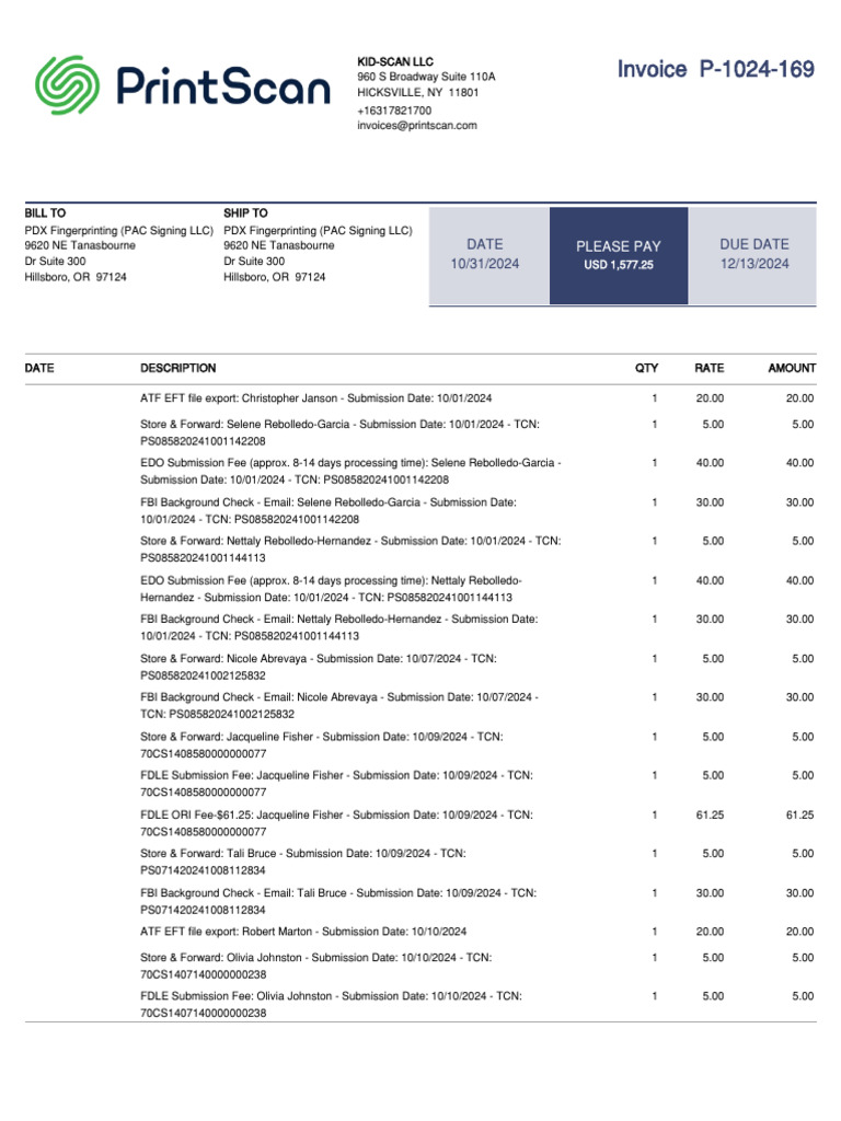 Invoice P-1024-169: Date 10/31/2024 Due Date 12/13/2024 | PDF ...