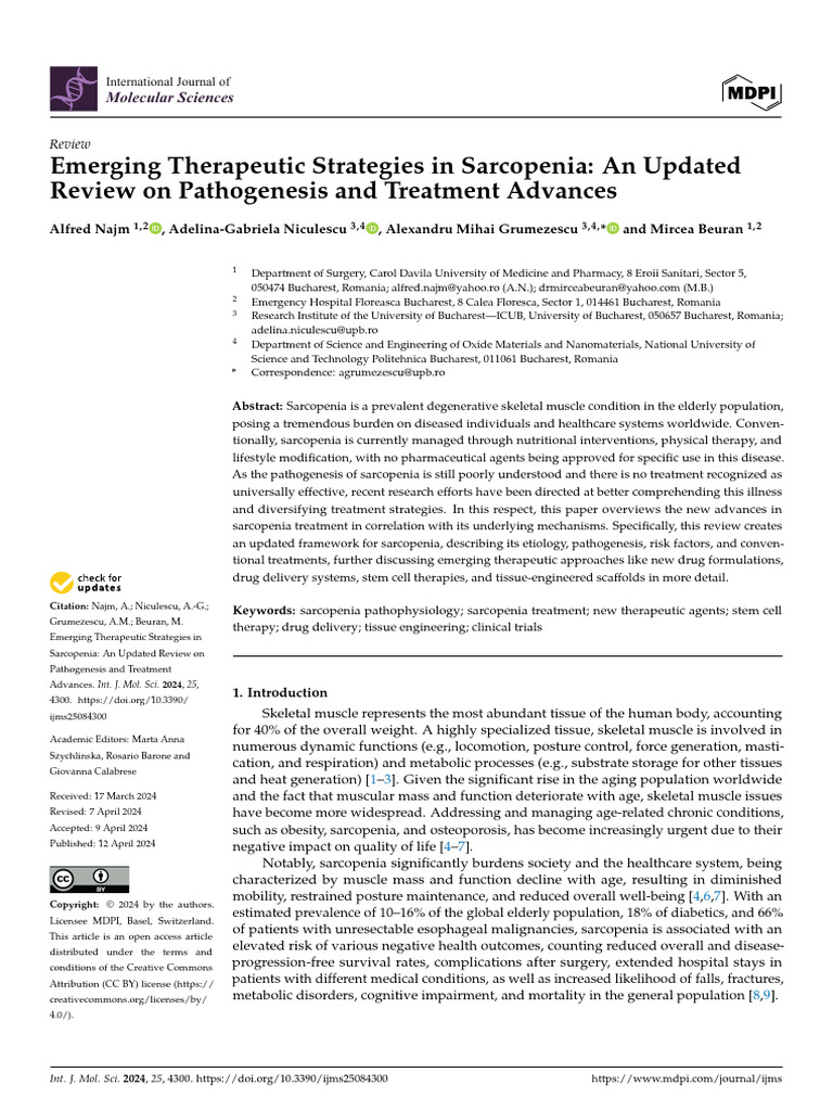 Emerging Therapeutic Strategies in Sarcopenia: An Updated Review on ...