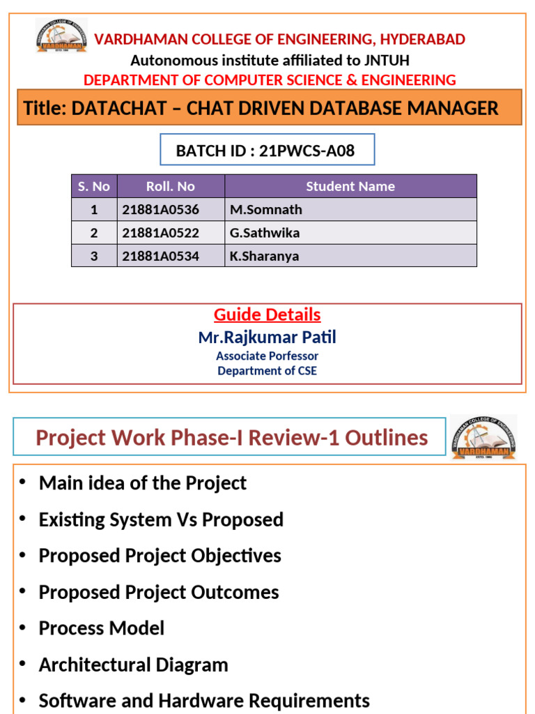 Project Work Phase-1 Review-1 Format[1][1] | PDF | Databases | Sql