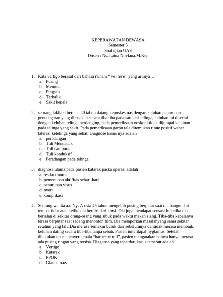 Soal Final Kep Dewasa 5 Maha | PDF