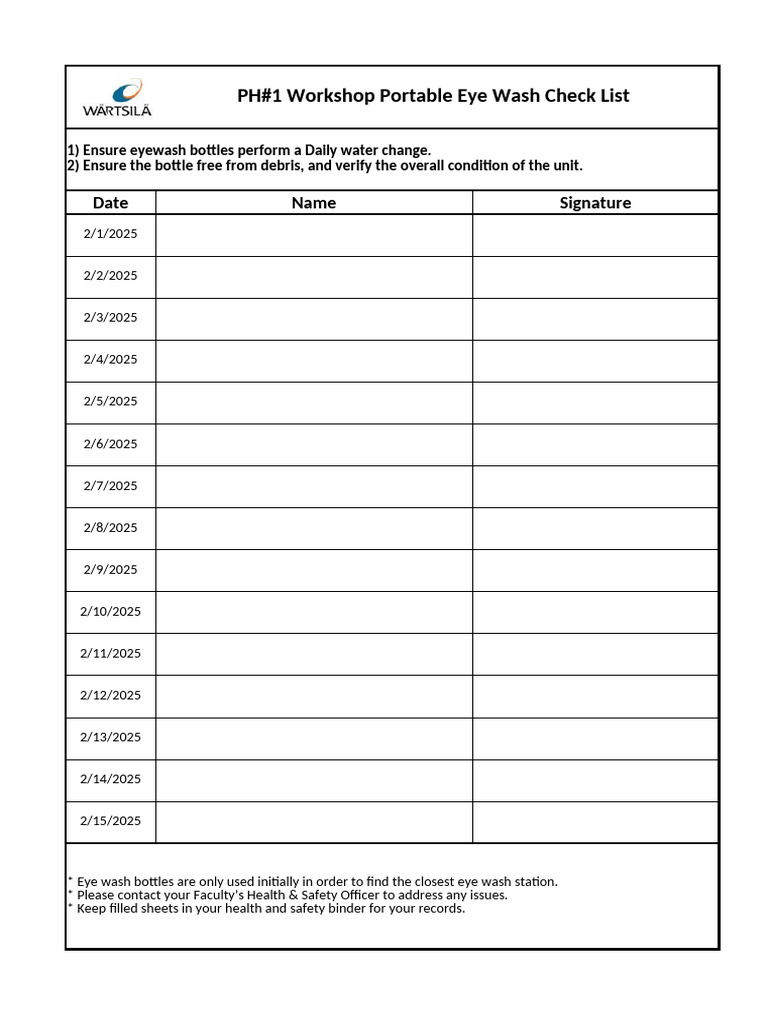 Portable Eye Wash Station Checklist | PDF