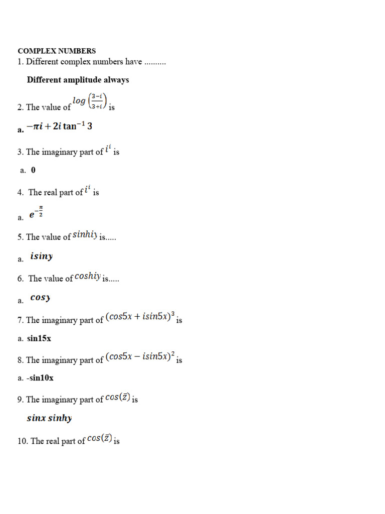 MCQ M2 1.1 | PDF | Equations | Complex Number