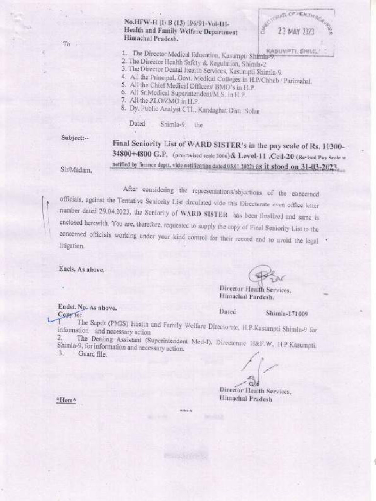 Final Seniority List of Ward Sister - Compressed-69723240 | PDF