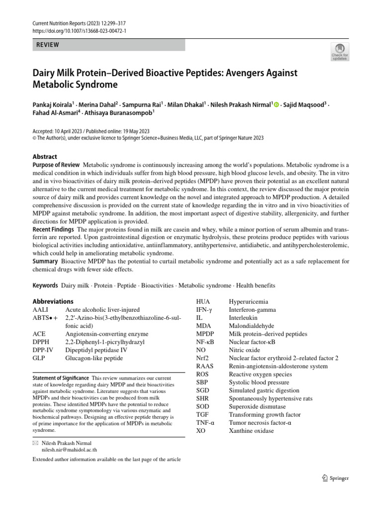 Dairy Milk Protein-Derived Bioactive Peptides: Avengers Against ...