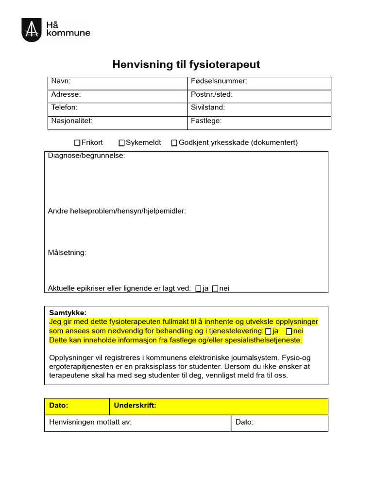Henvisning Til Fysioterapeut | PDF