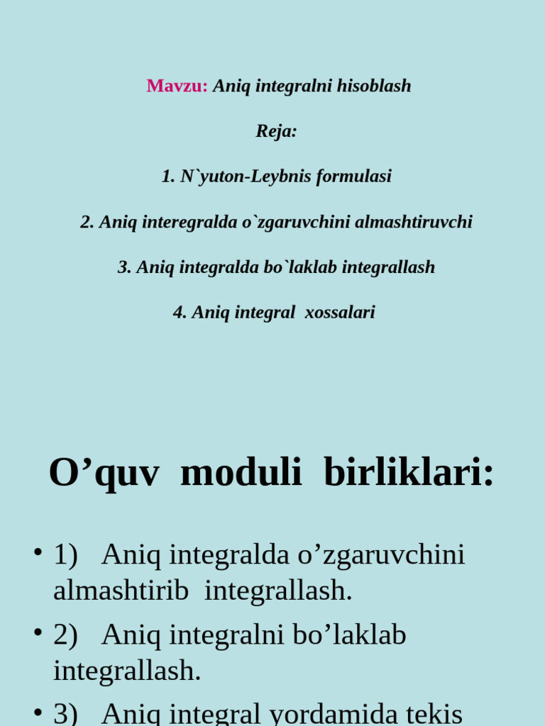 Aniq Integrallarni Hisoblash | PDF