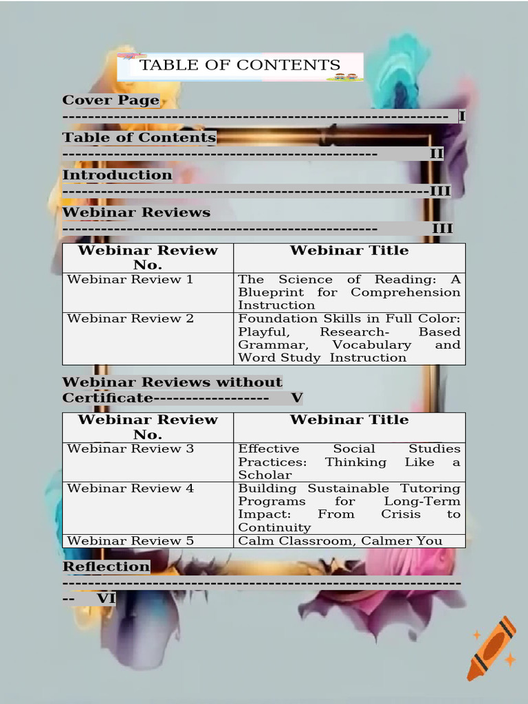 Table of Contents Webinar Format | PDF