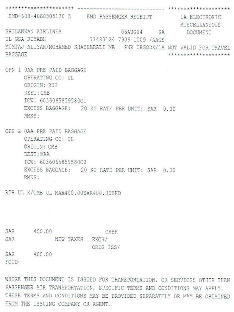 Sabeer Ali Extra Luckage | PDF