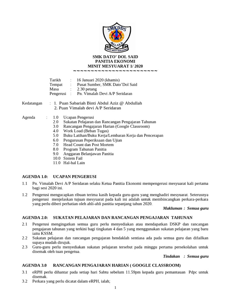 minit mesyuarat kali ke-12020 | PDF