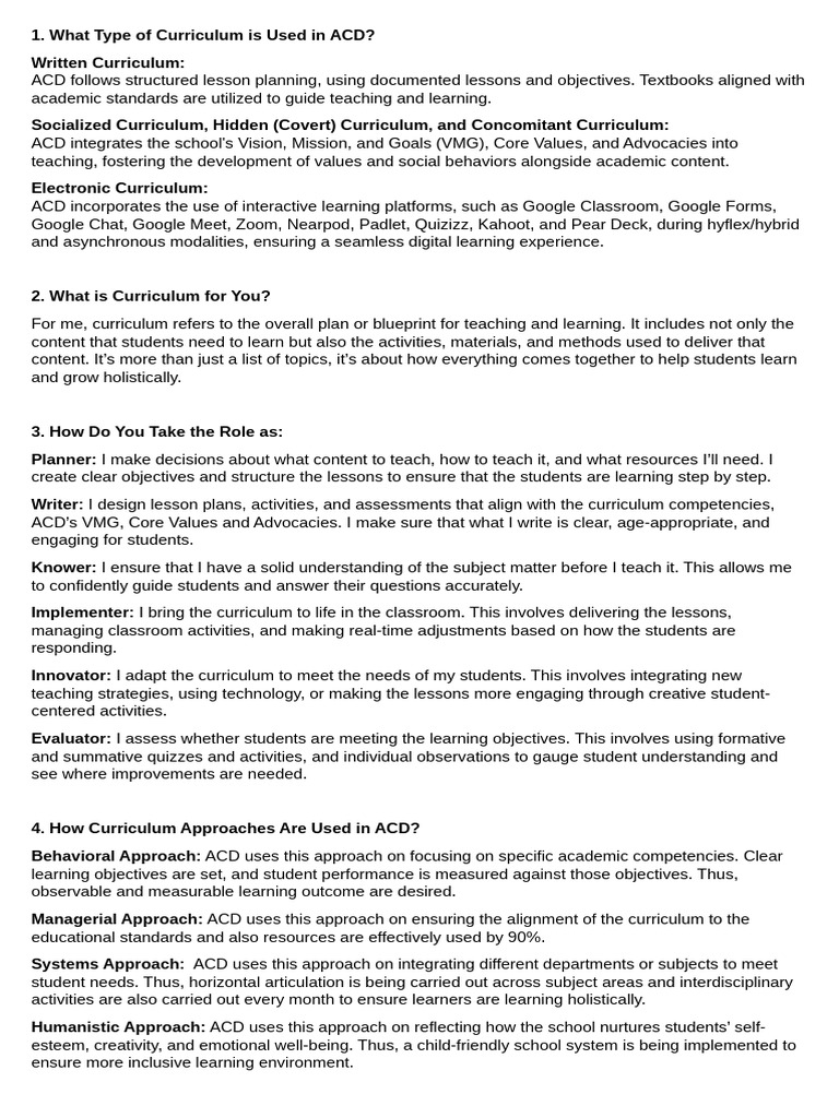 Fs2 Curriculum Questions Sy 2024-2025 | PDF | Curriculum | Learning
