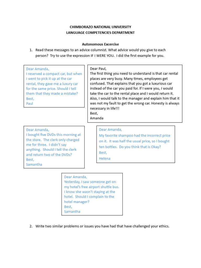Ethical Dilemmas and Advice Exercises | PDF