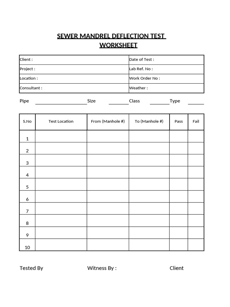 Sewer Mandrel Test - Worksheet | PDF