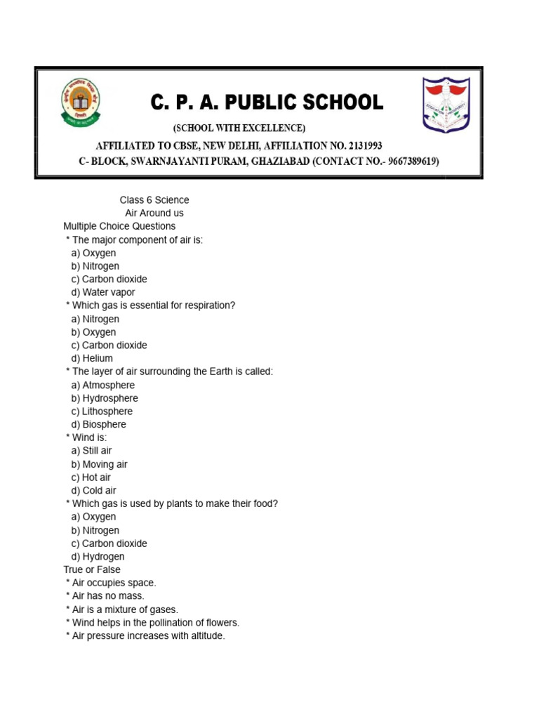 Worksheet of Science Class 6 | PDF
