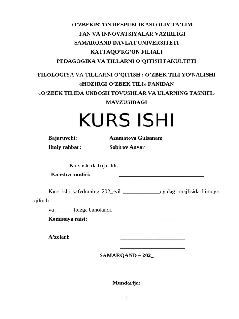 Gulsanam Kurs Ishi 1 | PDF