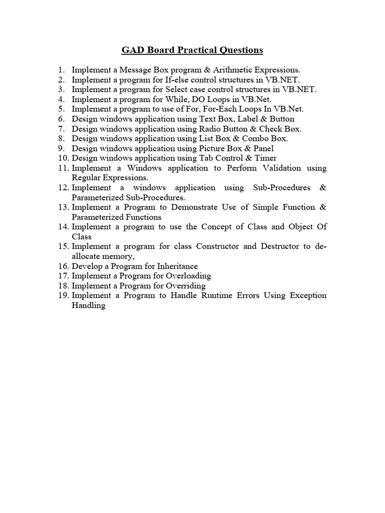 GAD Board Practical Questions | PDF