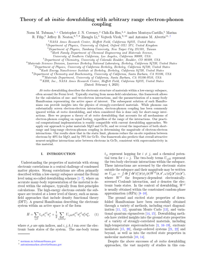 Ab Initio: Theory of Downfolding With Arbitrary Range Electron-Phonon Coupling | PDF | Phonon ...