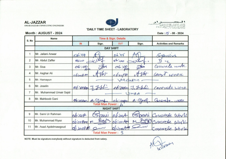 Daily Time Sheet - 15-08-2024 | PDF