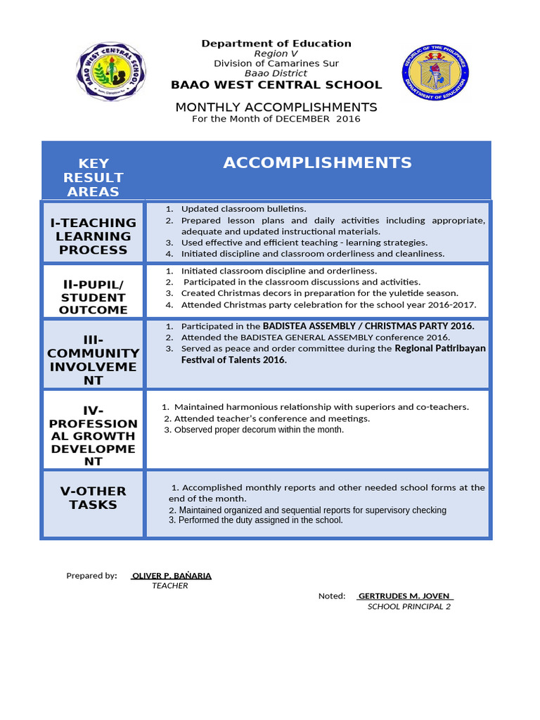 December 2016 Accomplishments Report | PDF