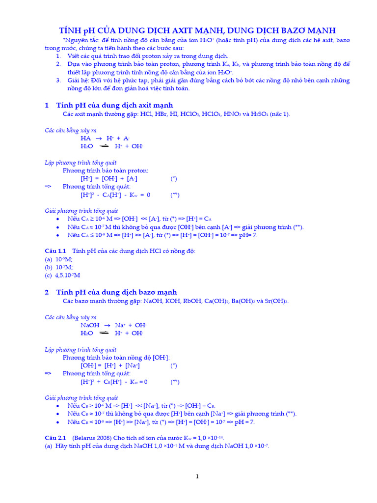 01 Tinh PH Cua Dung Dich Don Axit Manh, Don Bazo Manh | PDF