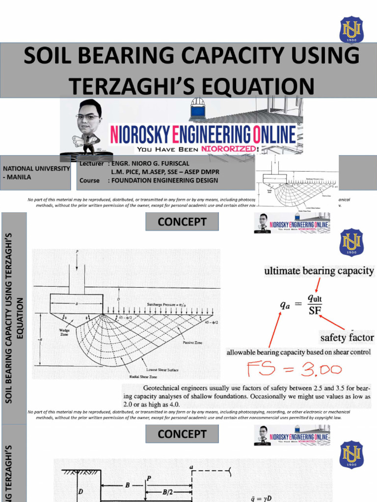 Soil Bearing Capacity Using Terzaghi's Equation | PDF