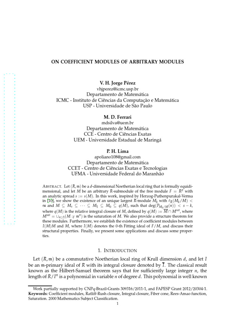 On Coefficient Module of Arbitrary Modules | PDF | Ring (Mathematics) | Algebraic Structures