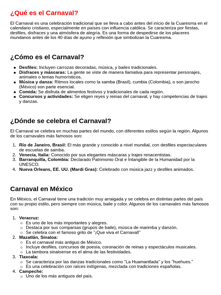 Historia y características del Carnaval | PDF | Carnaval