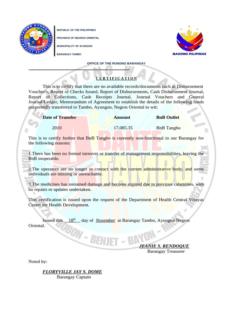 Botika NG Barangay Cert | PDF
