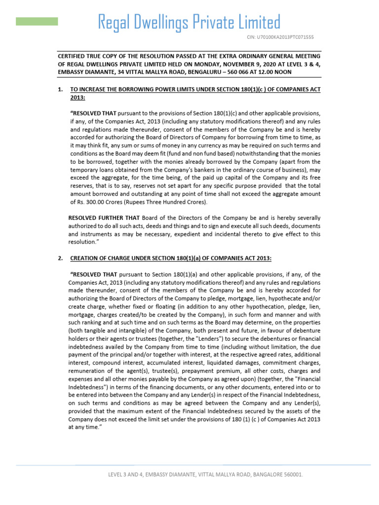 MGT-14 - Copys of Resolutions Along With Copy of Explanatory Statement ...