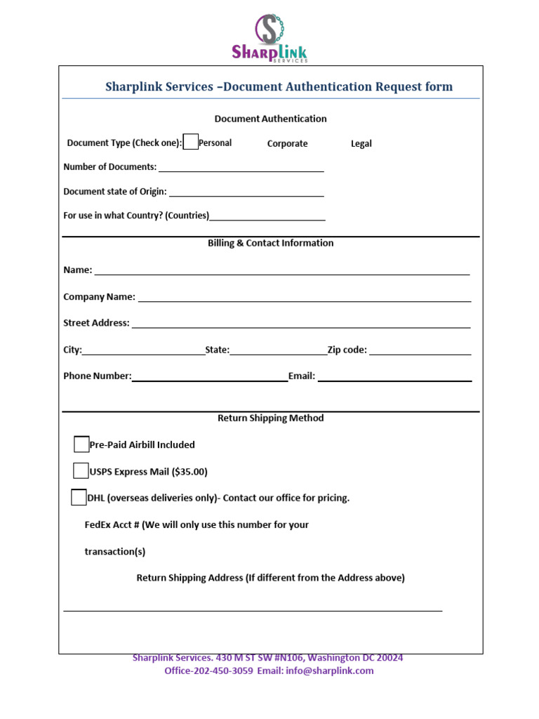 Sharplink Authentication Form | PDF