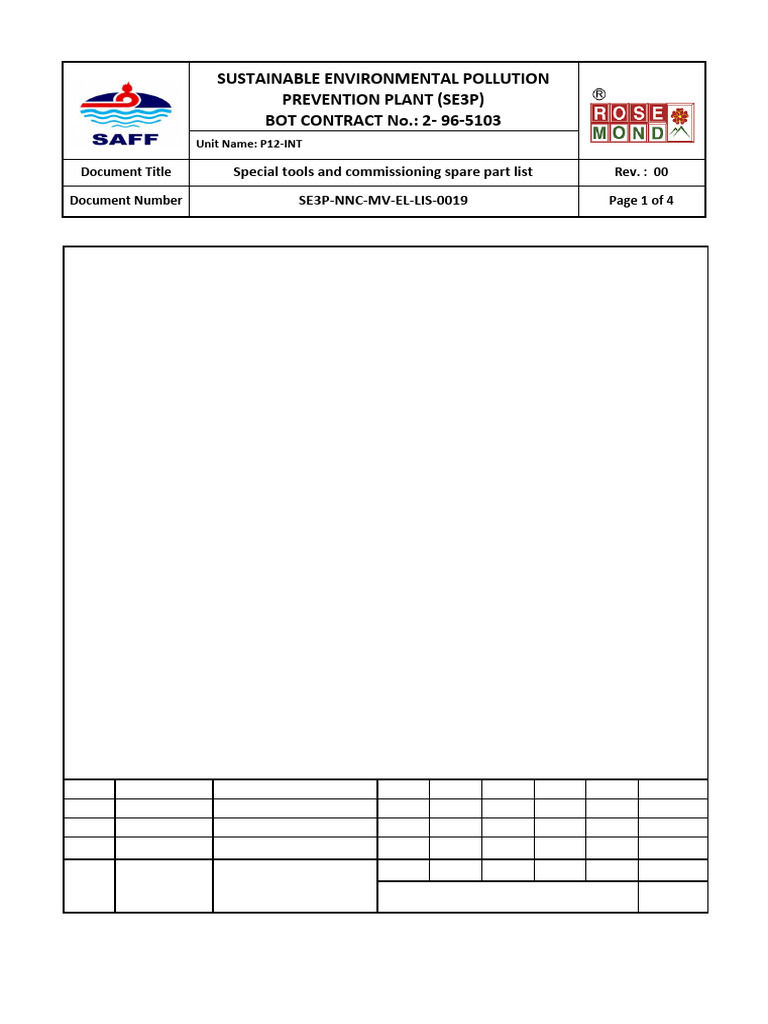 SE3P-NNC-MV-EL-LIS-0019-00 (Special Tools and Commissioning Spare Part List) | PDF | Alternating ...