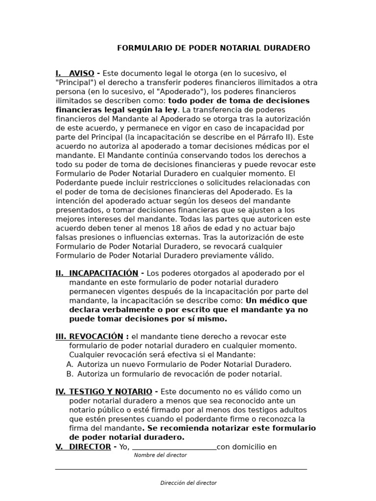 Poder Notarial Duradero: Guía Legal | PDF | Seguro | Medicare (Estados ...
