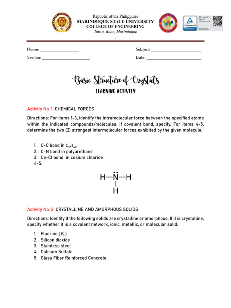 Learning Activity - Basic Structure of Crystals | PDF