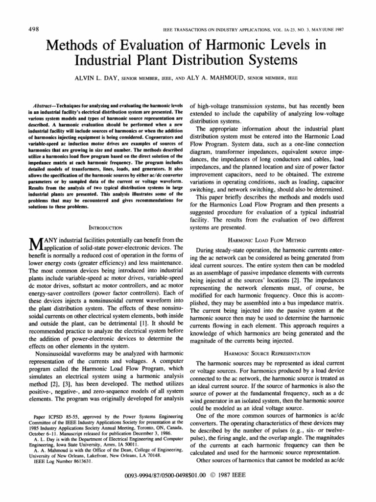 Methods of Evaluation of Harmonic Levels in Industrial Plant ...