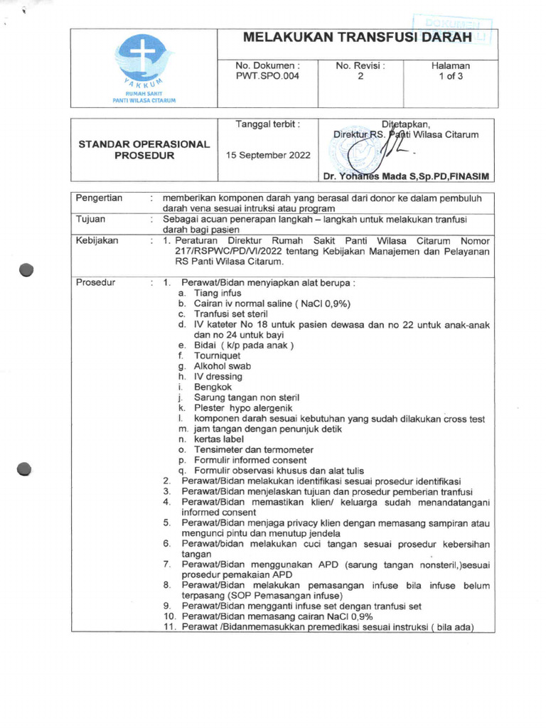 PWT. SPO. Melakukan Transfusi Darah | PDF