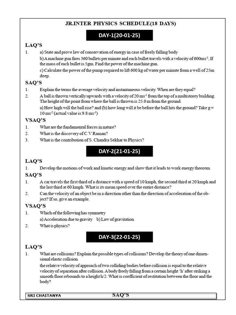 JR - Inter Physics Schedule (18 Days) | PDF | Force | Torque