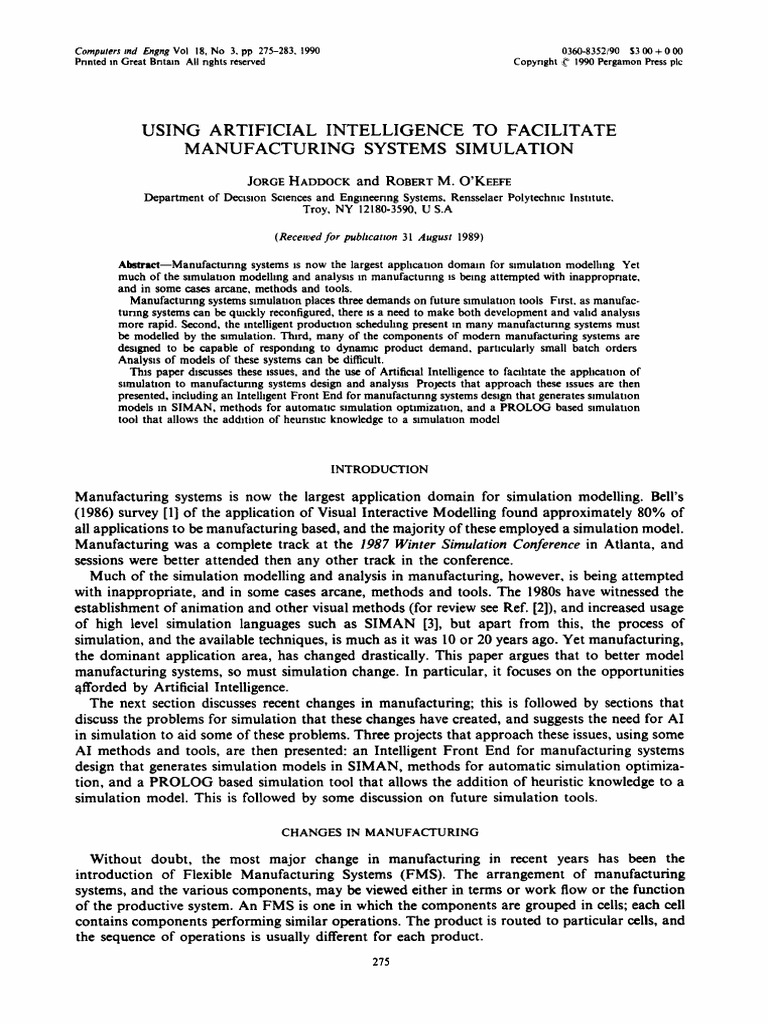Using Artificial Intelligence To Facilitate Manufacturing Systems Simulation | PDF | Simulation ...