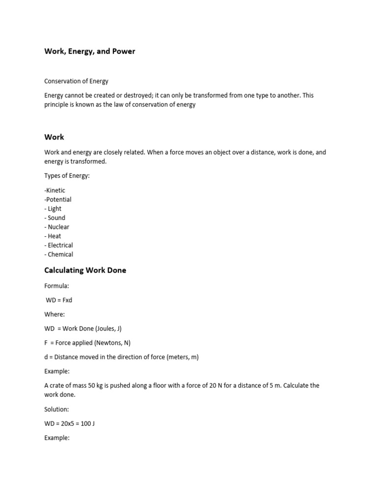 Work, Energy, and Power Explained | PDF | Potential Energy | Kinetic Energy
