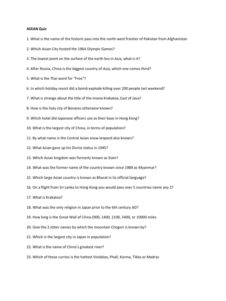 Asean Quiz | PDF