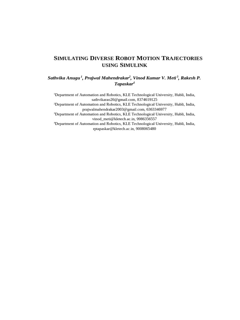 Robot Motion Trajectory Simulation in Simulink | PDF | Robotics ...