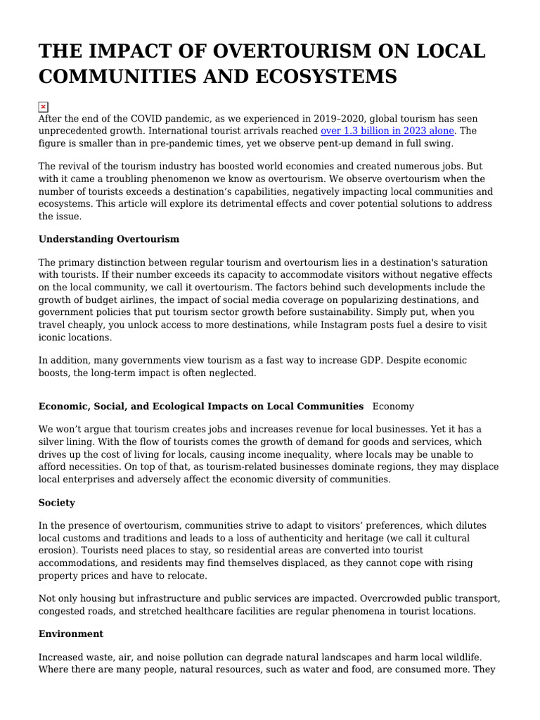 Overtourism: Effects on Communities & Ecosystems | PDF | Cost Of Living ...