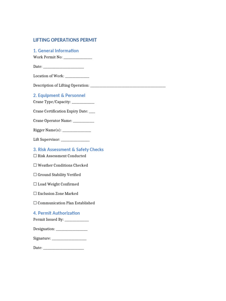Lifting Operations Permit | PDF